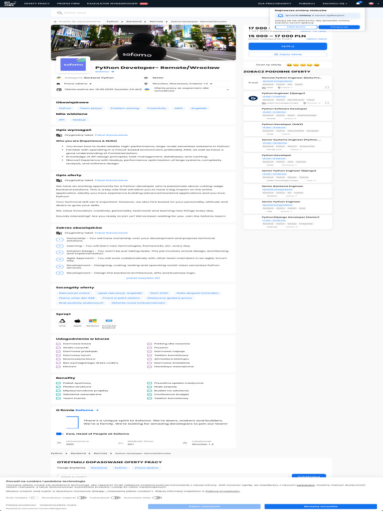 Praca Python Developer - Remote:Wroclaw - Backend - Sofomo - Zdalnie - No Fluff Jobs. | PDF