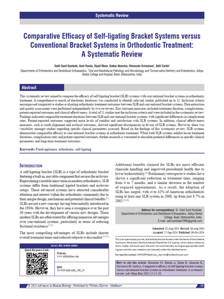 Comparative Efficacy of Self Ligating Bracket.4 | PDF | Orthodontics ...