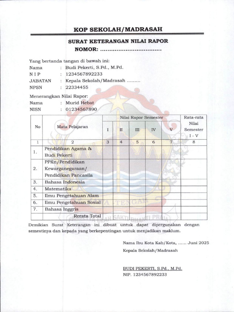 Surat Keterangan Nilai Rapor SPMB 2025 | PDF
