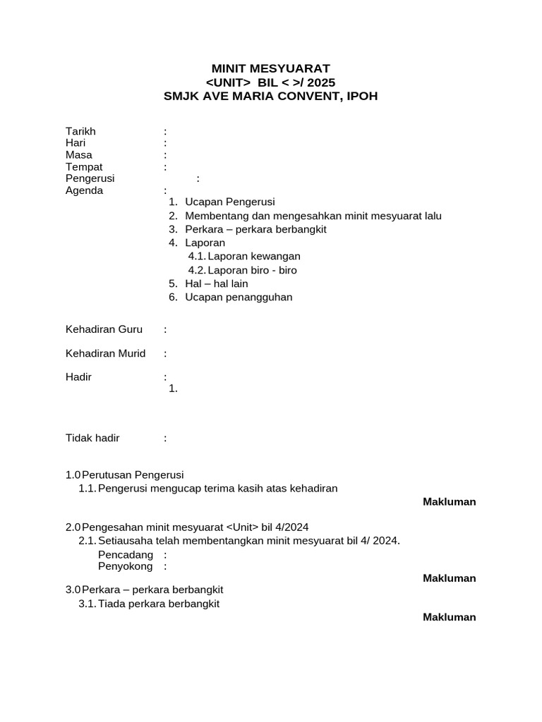 16 B) Minit Mesyuarat (Template) | PDF