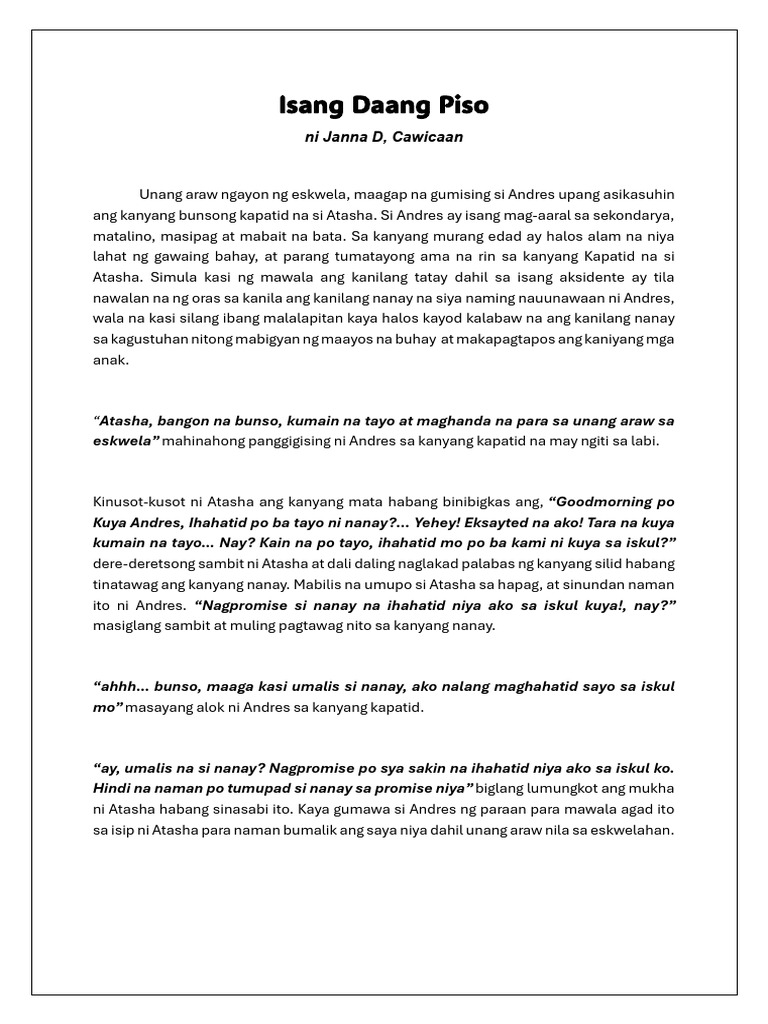 Isang Daang Piso Maikling Kwento | PDF