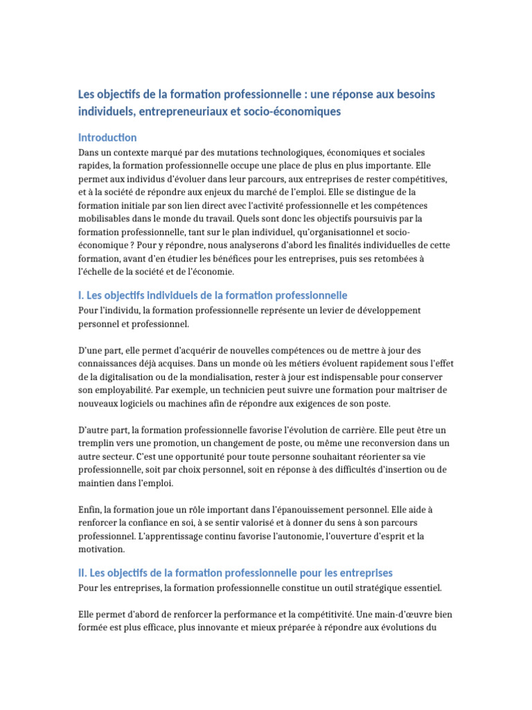 Objectifs de la formation professionnelle | PDF | Chômage ...