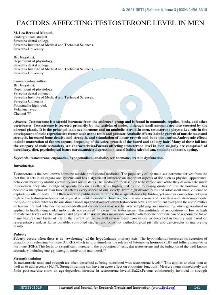 Factors Affecting Testosterone Level in | PDF | Testosterone | Libido