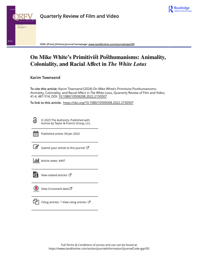 On Mike White S Primitivist Posthumanisms Animality Coloniality and Racial Affect in The White ...