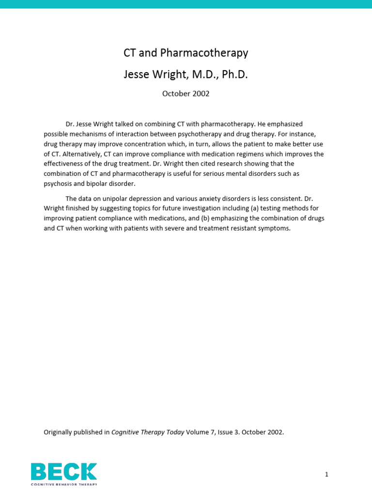 Jesse Wright On CT and Pharmacotherapy | PDF