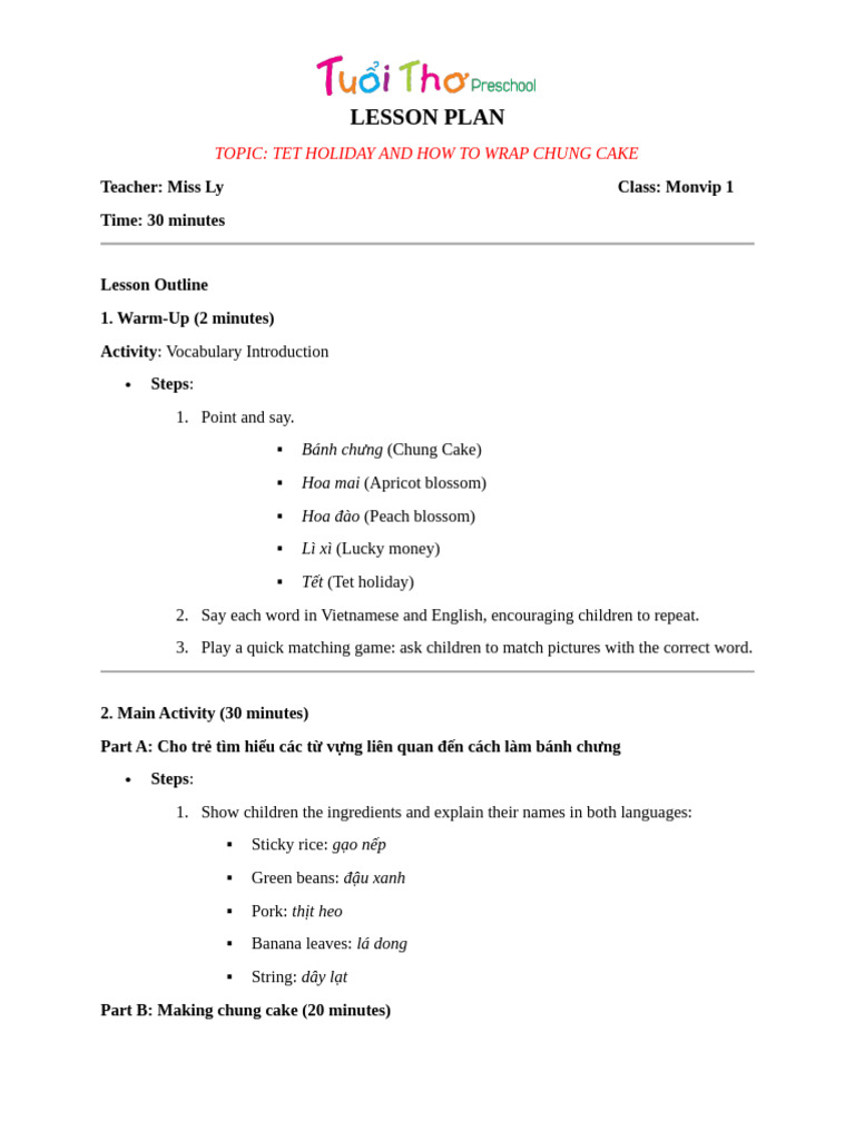 Lesson Plan Chung Cake M01 | PDF
