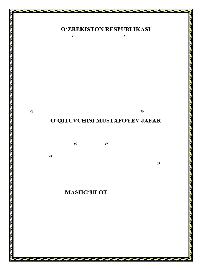 Ochiq Dars Ishlanma J.Mustafoyev | PDF