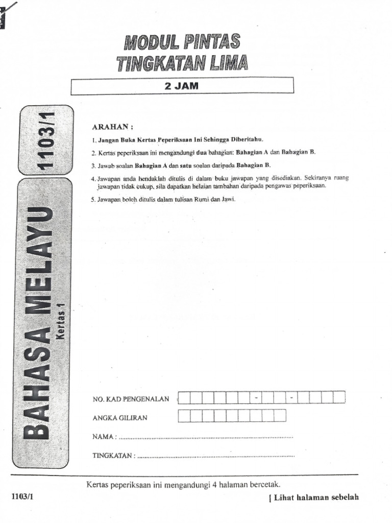 Modul Pintas Bahasa Melayu Kertas 1 | PDF