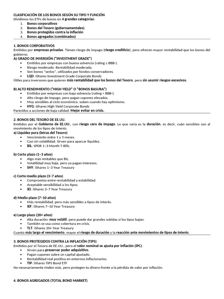 Clasificación de Bonos por Tipo y Función | PDF | Fondo de inversion ...