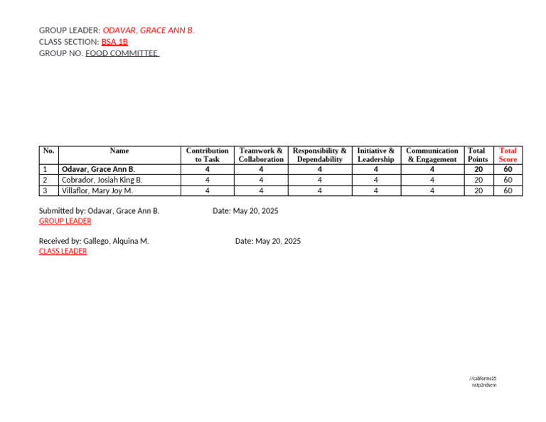 Food Committee - Evaluation | PDF