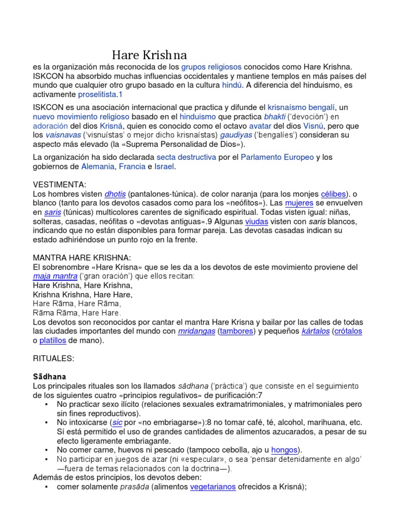 ISKCON: Devoción y Prácticas Hare Krishna | PDF | Filosofía india teísta | Religiones religiosas