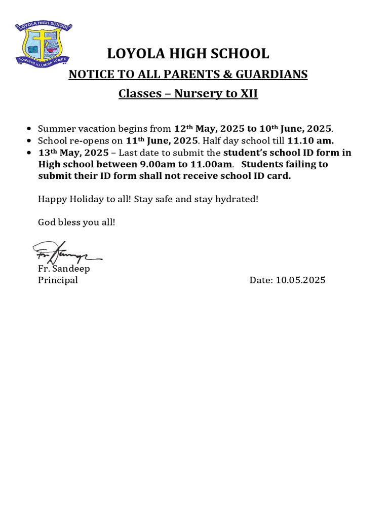 Notice - Summer Holiday | PDF