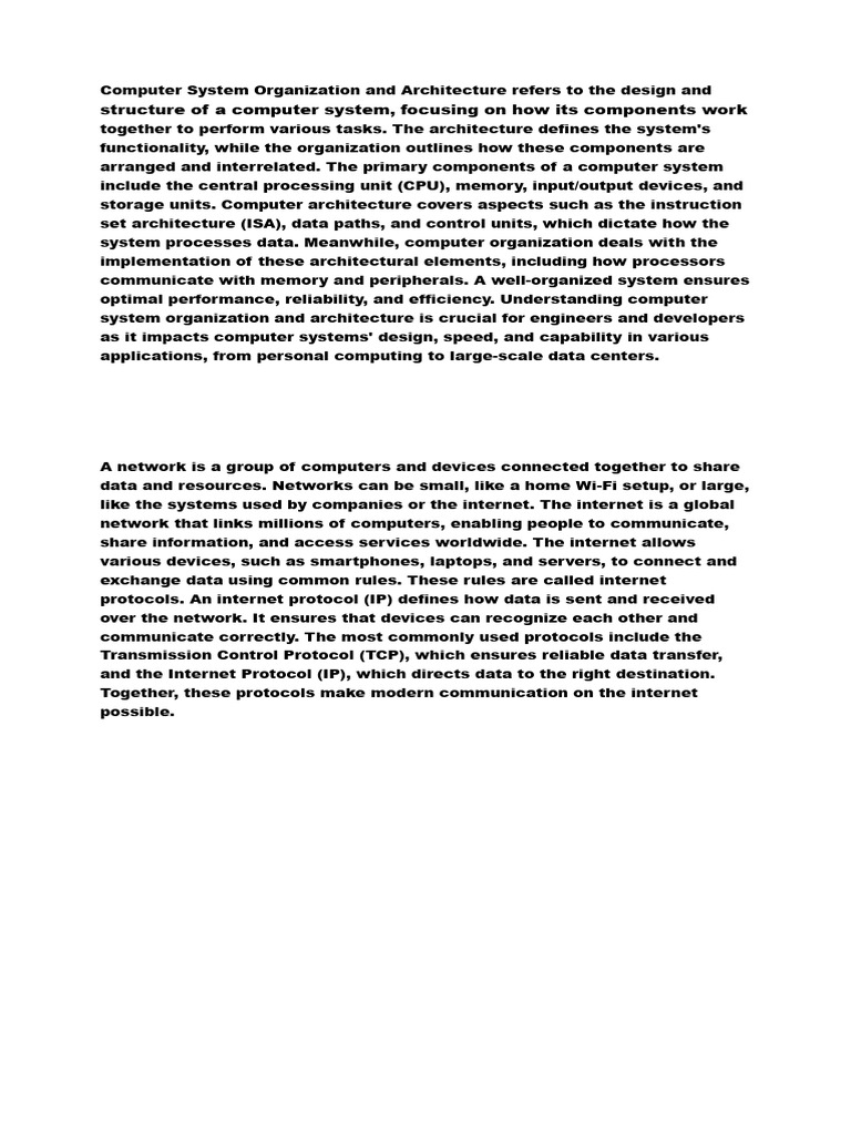 Computer System Organization and Architecture Refers to the Design and ...