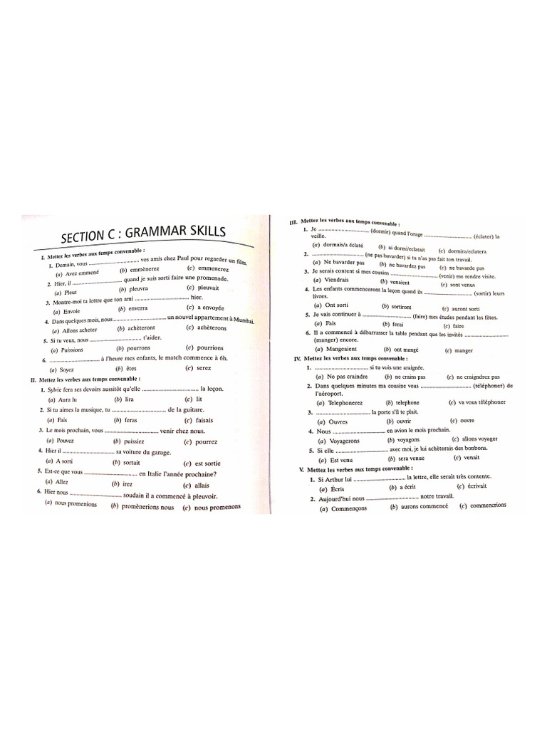 Mettez Les Verbes Au Temps Convenable... Class 10 | PDF