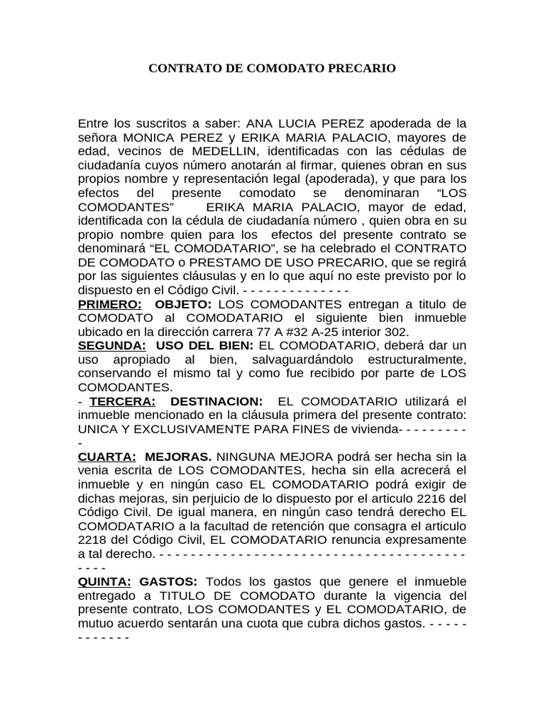 Contrato Comodato Precario | PDF | Derecho civil (sistema legal)