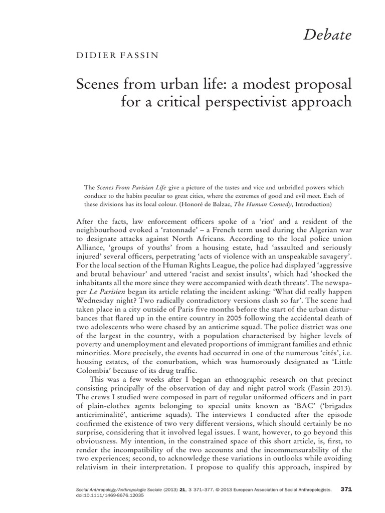Scenes From Urban Life A Modest Proposal | PDF