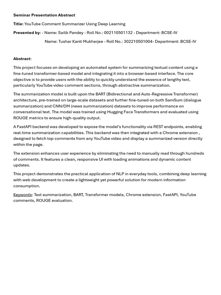 Seminar Presentation Abstract | PDF