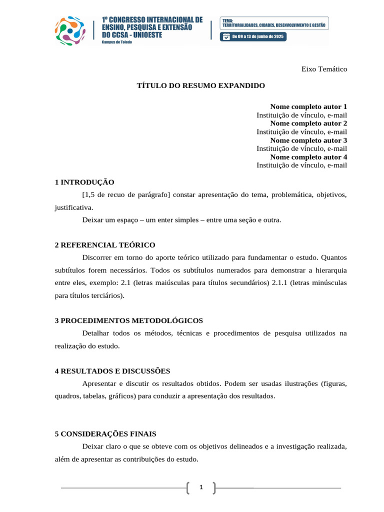Template Resumo Expandido | PDF