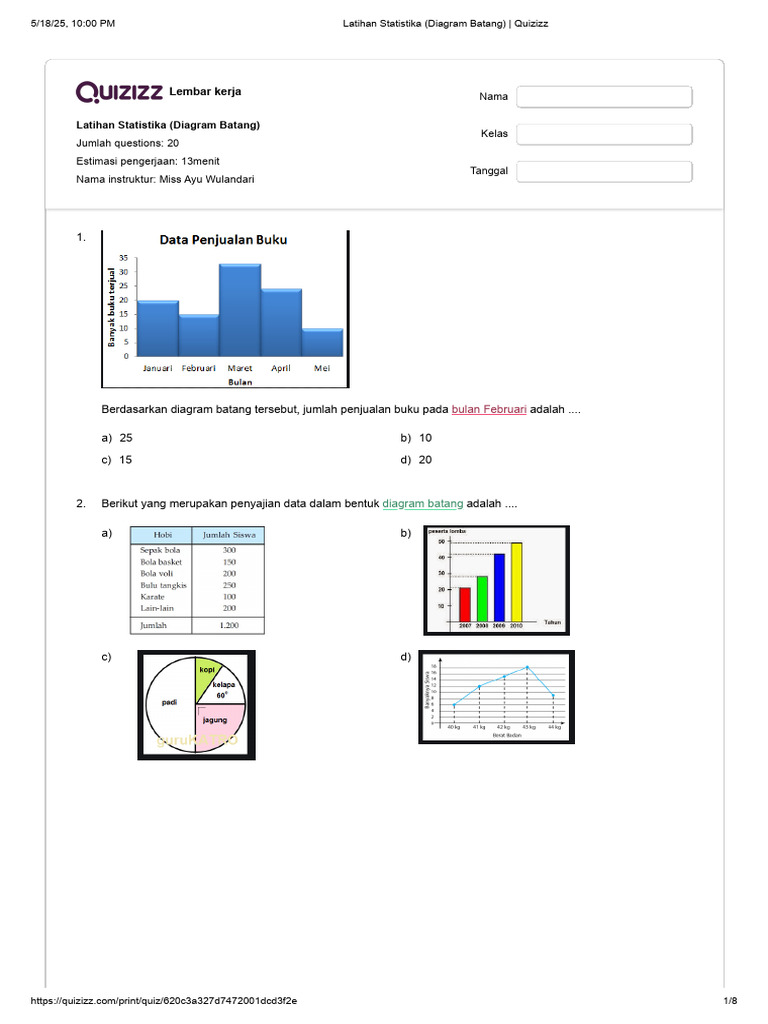 Latihan Statistika: Diagram Batang | PDF