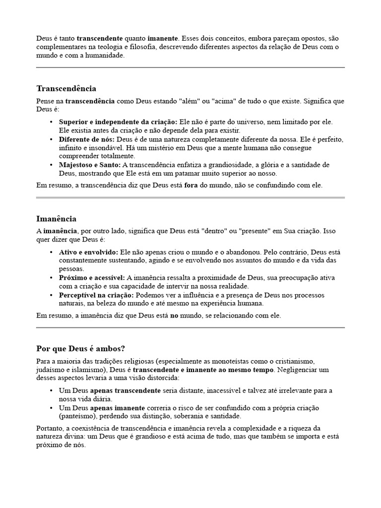 Transcendência X Imanência | PDF