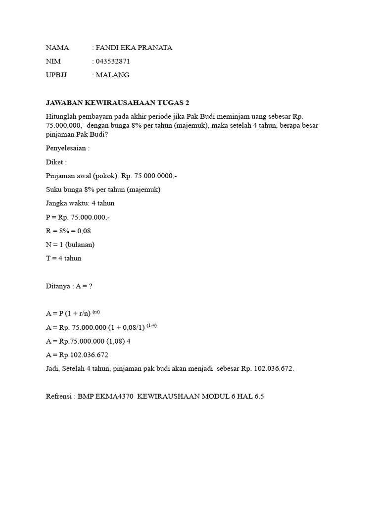 Tugas 2 Kewirausahaan_fandi Eka Pranata (043532871) | PDF