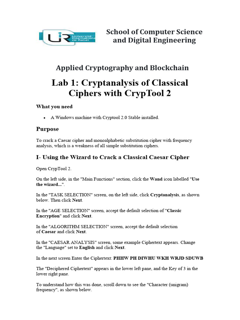Lab 1 Cryptanalysis of Classical Ciphers With CrypTool 2 | PDF | Cipher | Cryptanalysis