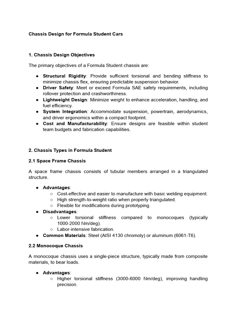 Notes On Chassis Design For Formula Student Cars | PDF | Composite ...