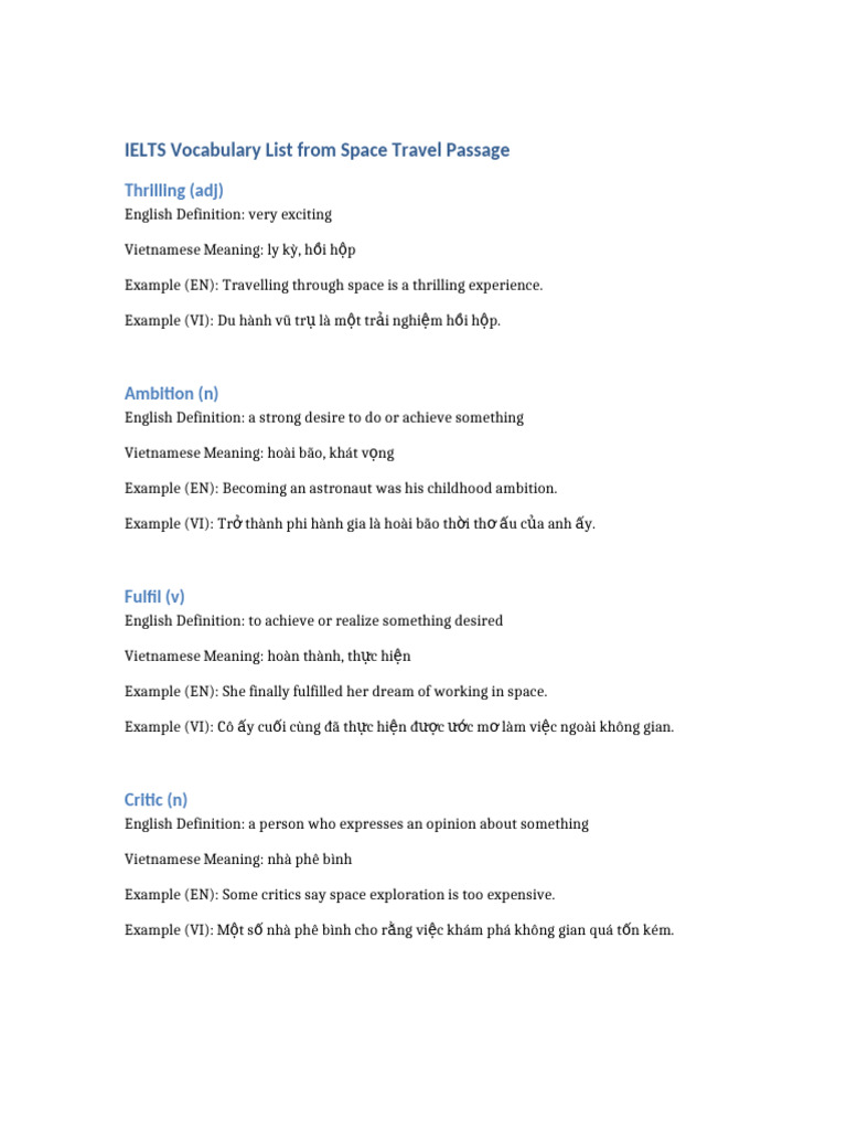 IELTS Vocabulary Space Travel | PDF