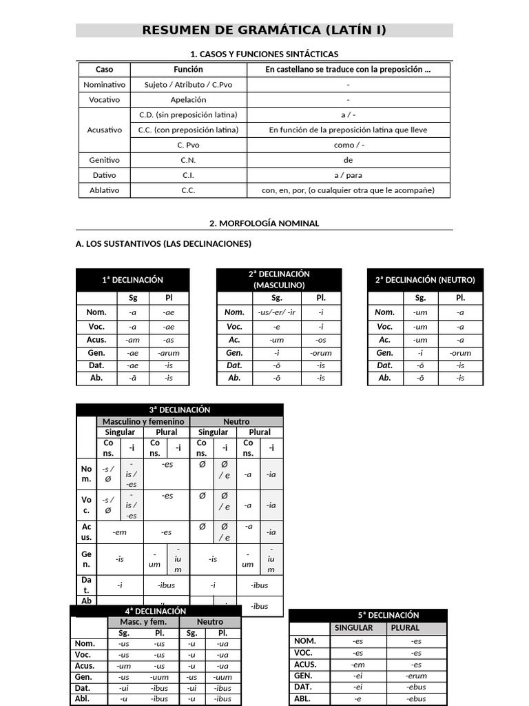 Gramática Básica del Latín I: Casos y Declinaciones | PDF | Semántica ...