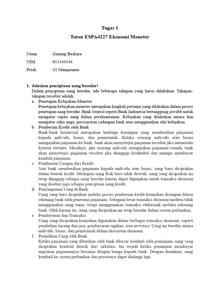 Tugas 1 Ekonomi Moneter | PDF
