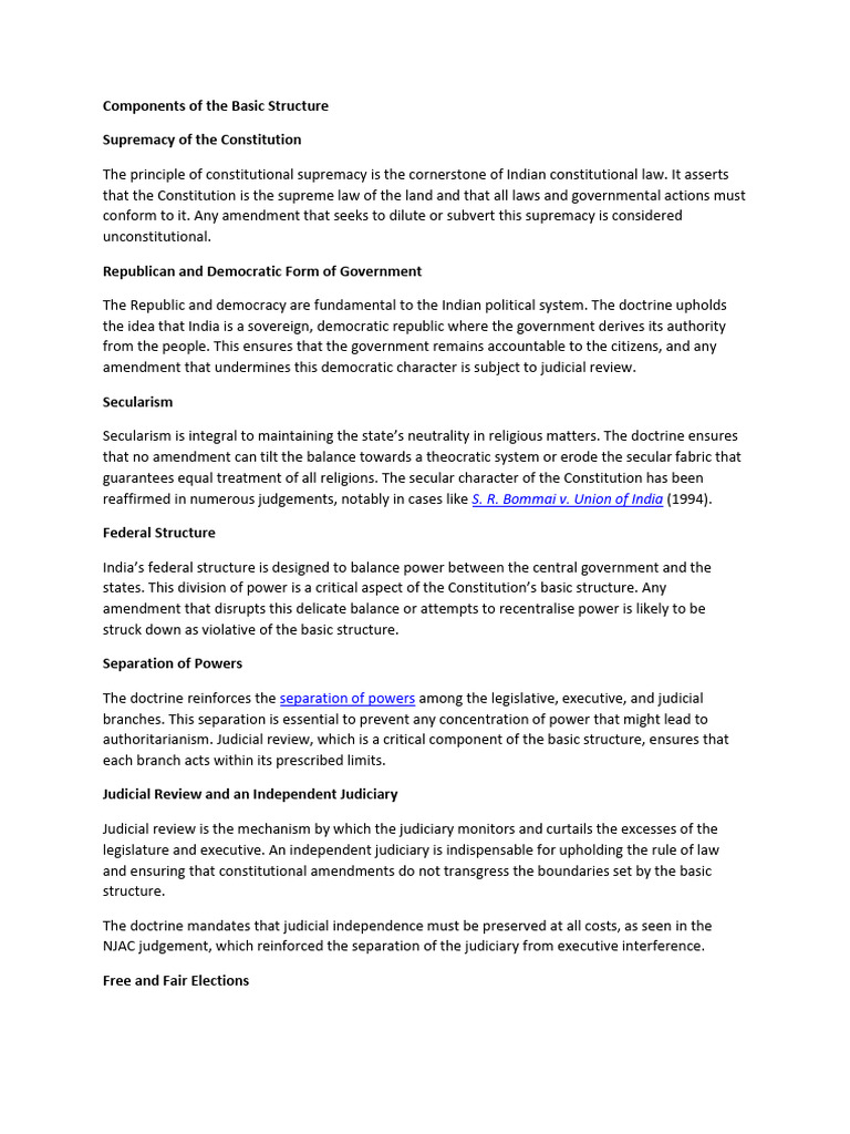Components of The Basic Structure | PDF | Judiciaries | Separation Of ...