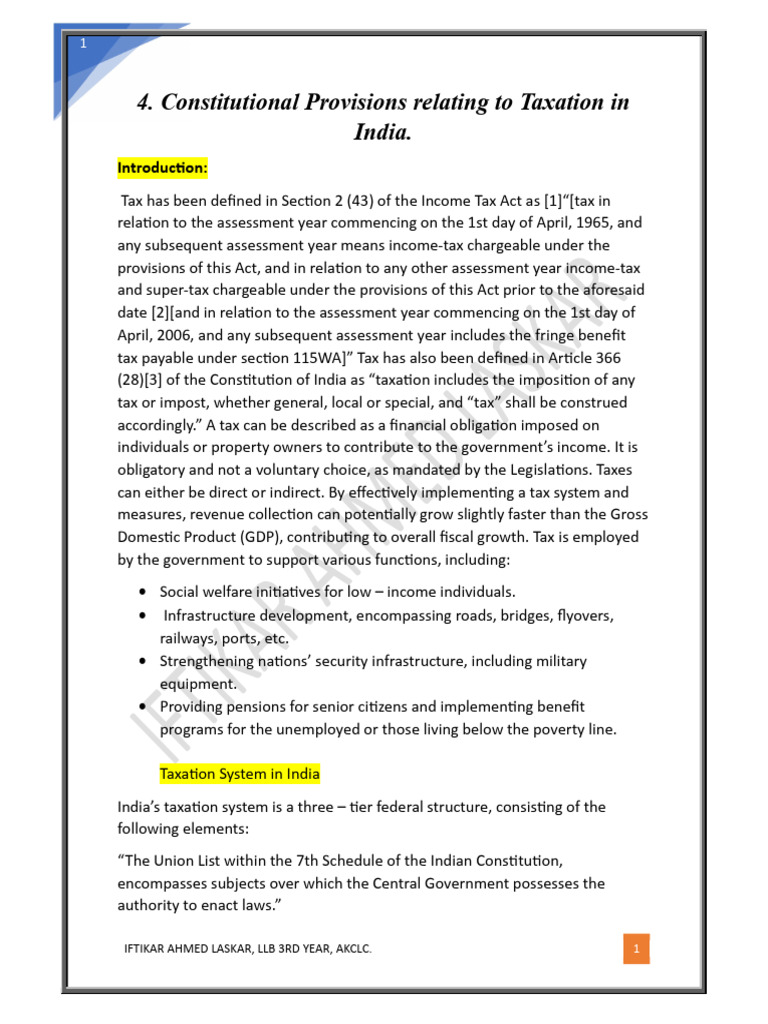 Constitutional Tax Provisions in India | PDF | Taxes | Income Tax