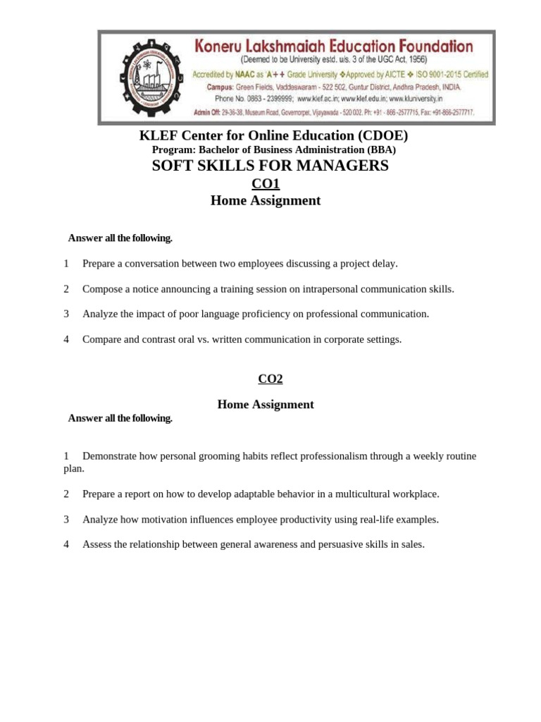 Co1 and Co2 Home Assignment Soft Skills | PDF