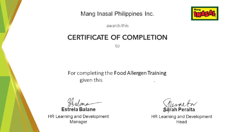 Food Allergen Management Course Certificate | PDF
