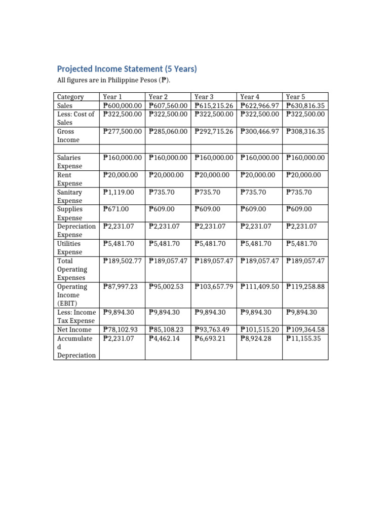 Projected Income Statement | PDF