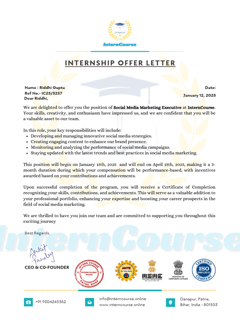 Riddhi Gupta - Offer Letter | PDF