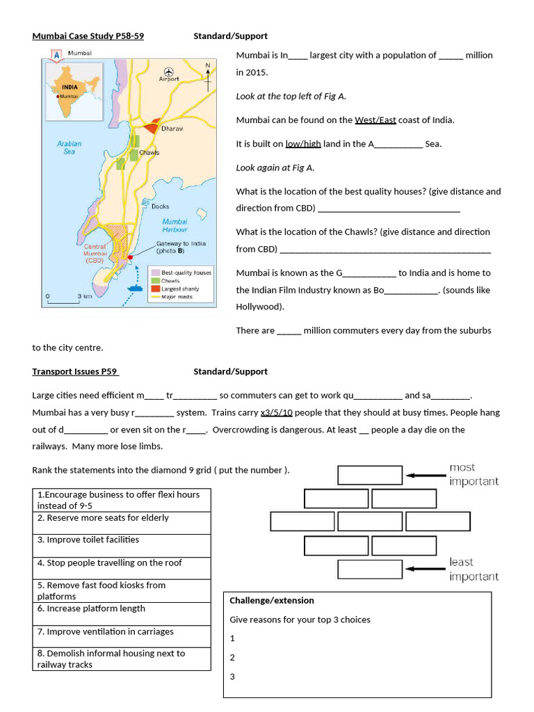 Mumbai Case Study Worksheets To Go With Eduqas Textbook Mhu | PDF ...