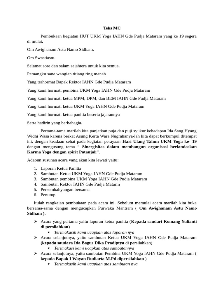Teks MC Hut Yoga Iahn gpm2025-1 | PDF