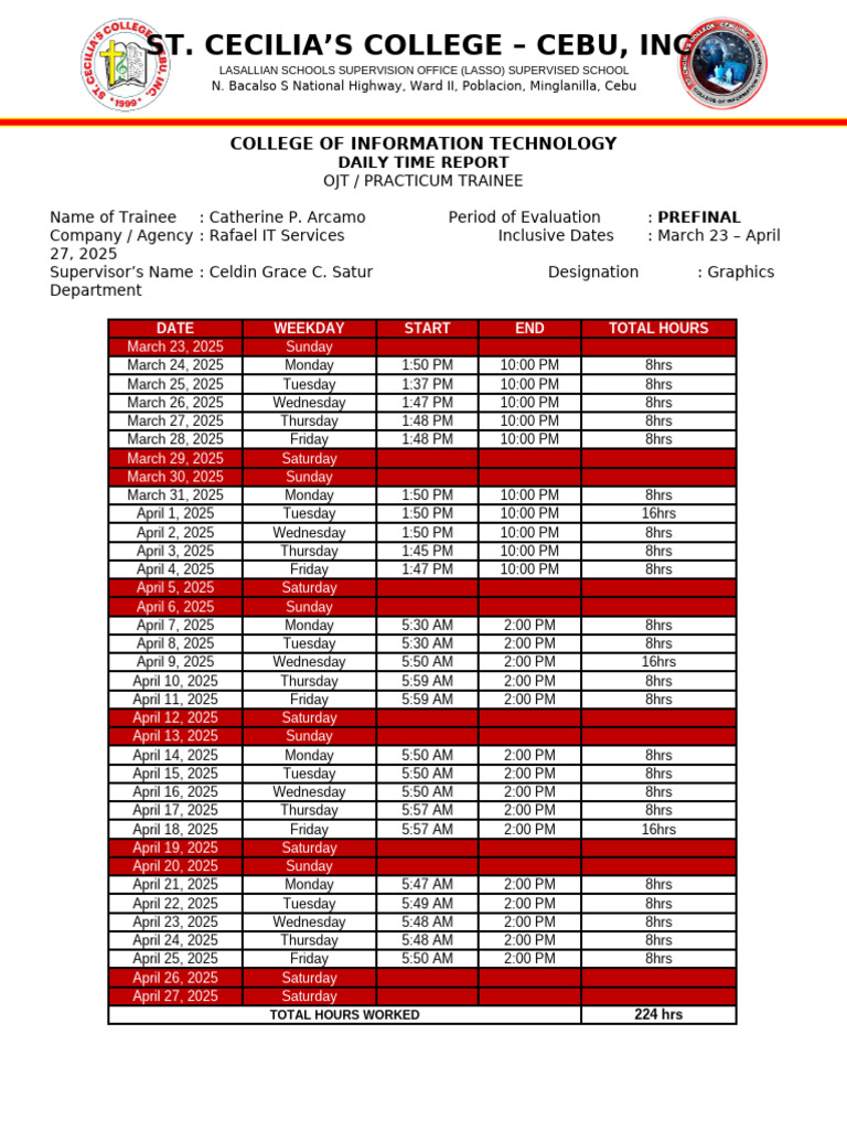 Sample - DTR Report - Daily Time Report | PDF | Workweek And Weekend