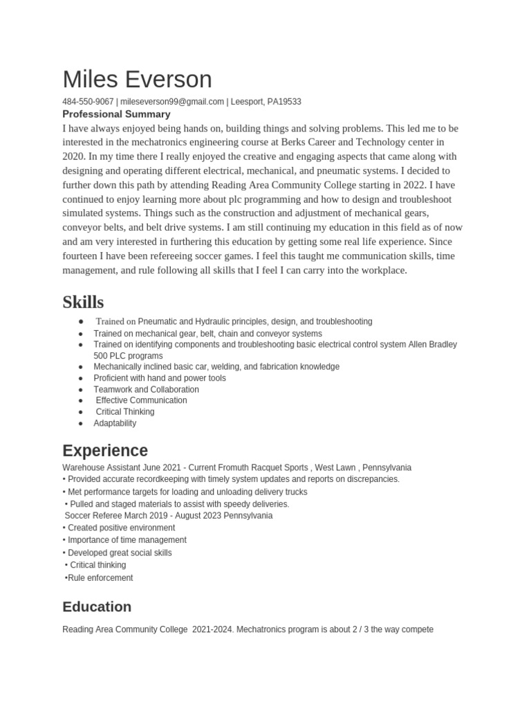 Miles Everson Resume | PDF