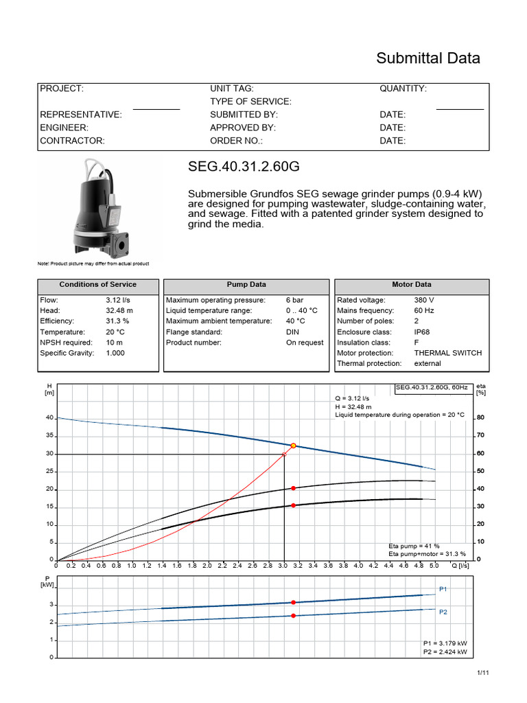 Grundfos SEG.40.31.2.60G Pump Specs | PDF | Pump | Mains Electricity