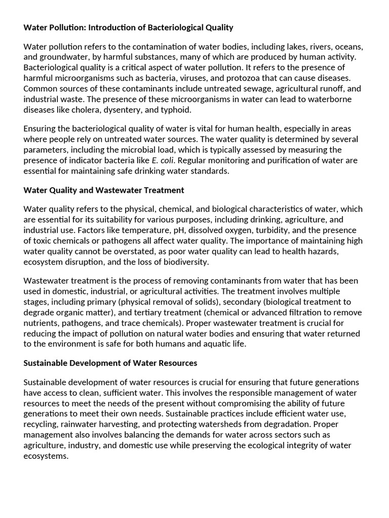 Bacteriological Water Quality and Pollution | PDF | Drinking Water ...