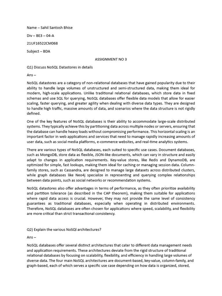BDA - Assignment - 3 Sahil - Bhise | PDF | No Sql | Databases