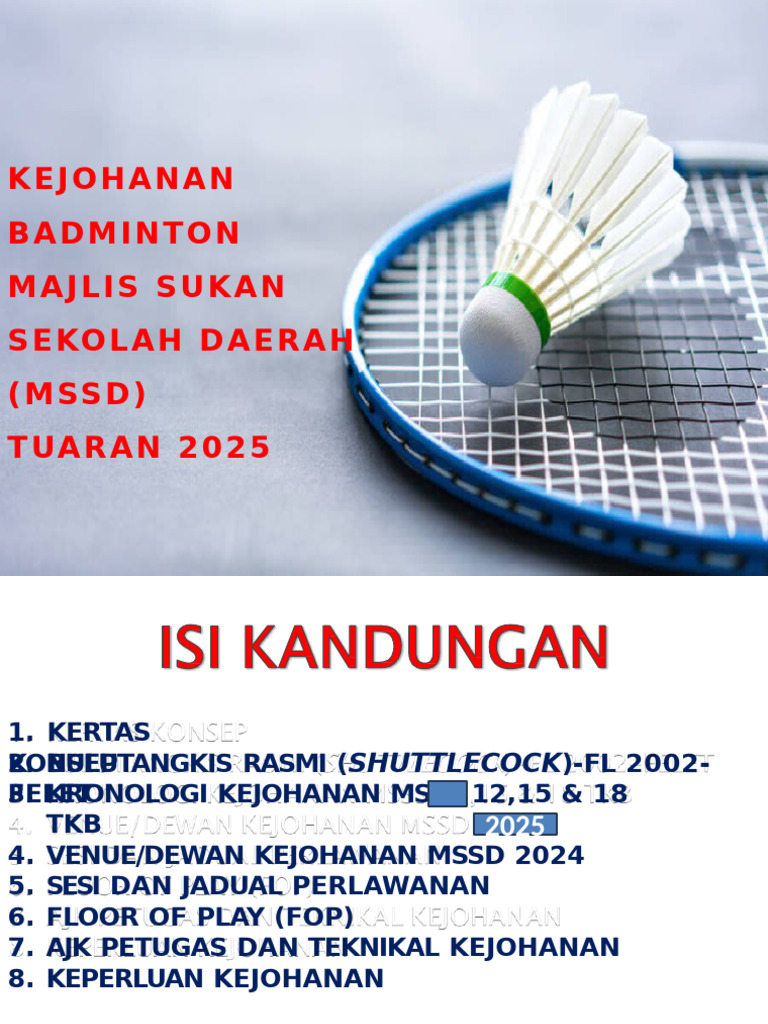 Taklimat Teknikal Badminton MSSD Tuaran 2025 | PDF