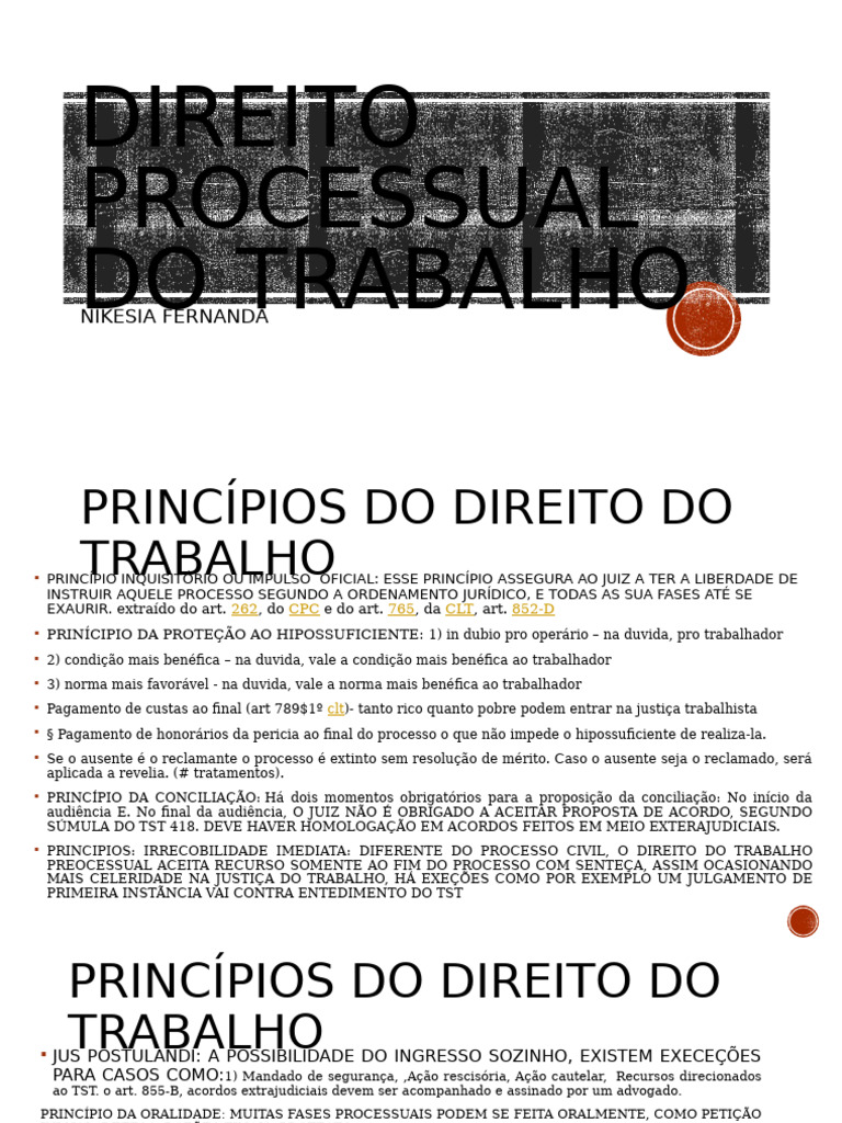 DIREIRO PROCESSUAL DO TRABALHO | PDF | Sentença (jurídico) | Prova ...