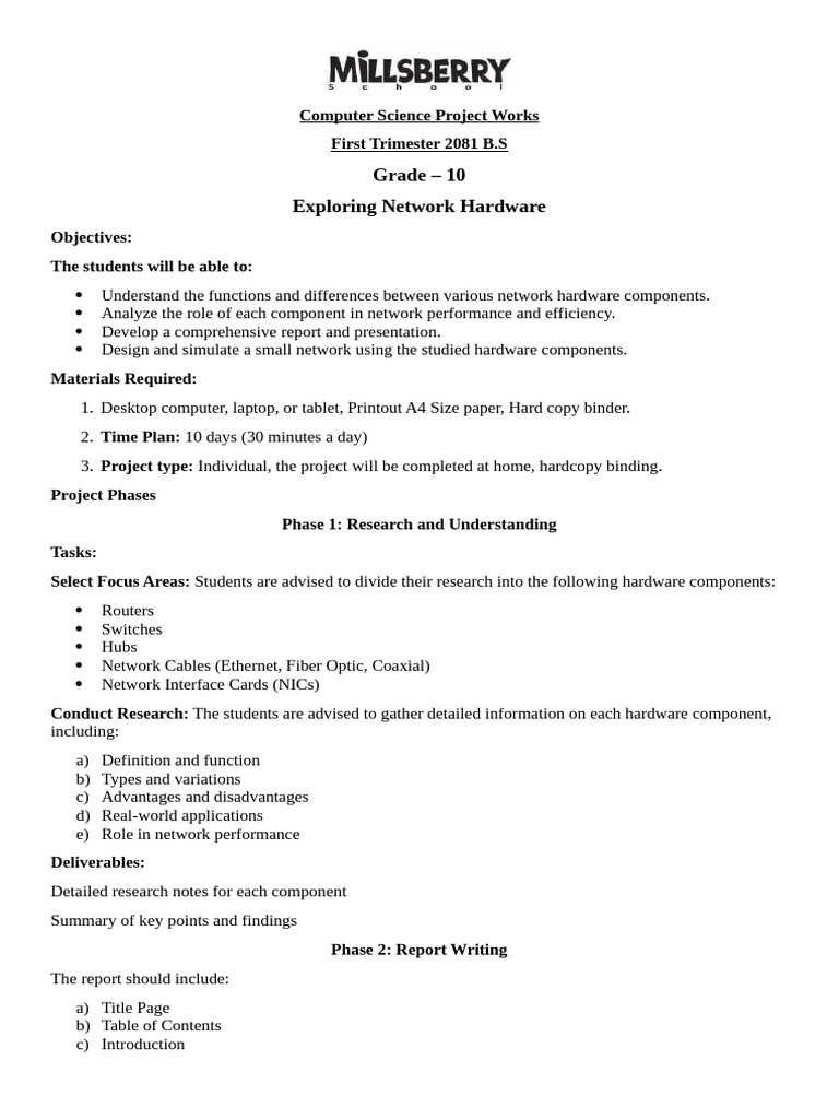 Grade 10 Computer Science First Term Project Work-2081 | PDF