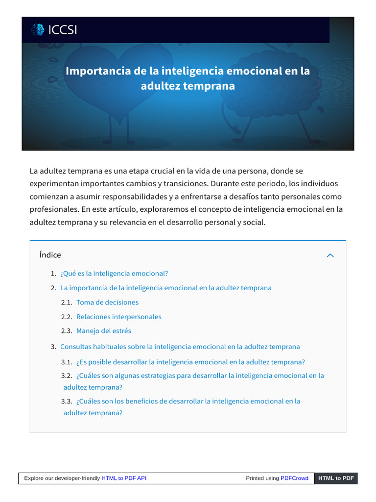 ICCSI. (2021) - Importancia de La Inteligencia Emocional en La Adultez Temprana. | PDF | Adultos ...