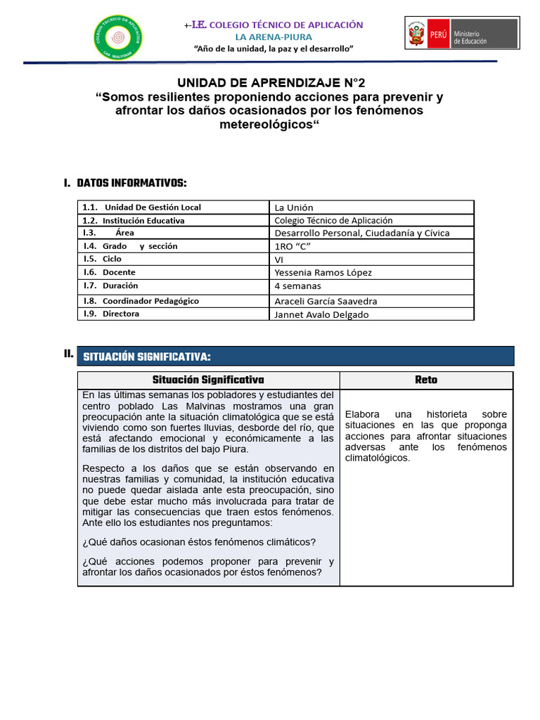 UNIDAD 2 DPCC 1RO COTAM.docx | PDF | Las emociones | Aprendizaje