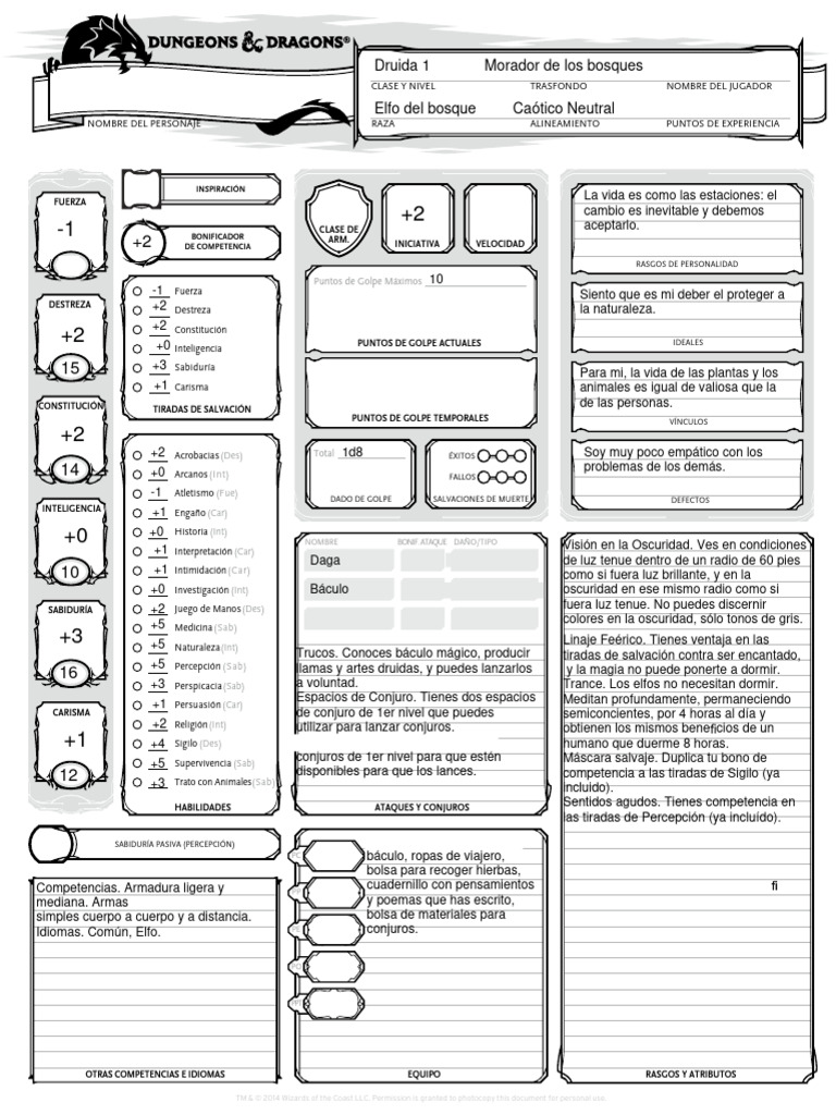 Ficha de Personaje: Druida Elfo del Bosque | PDF