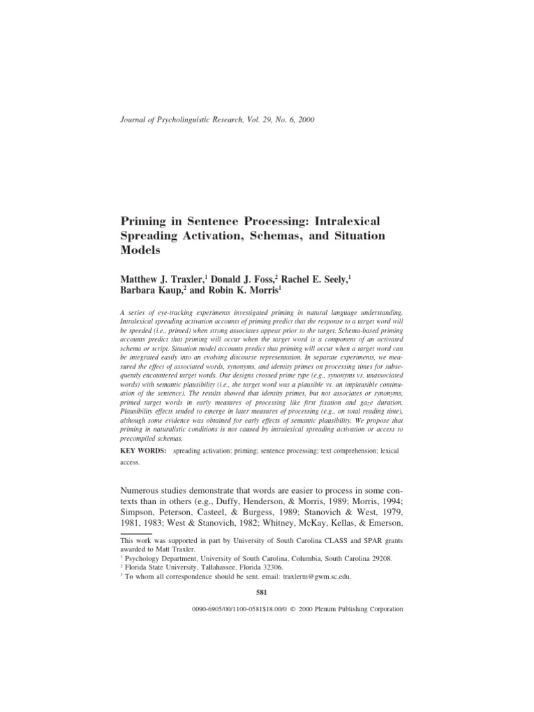 Priming in Sentence Processing Intralexi | PDF | Priming (Psychology ...